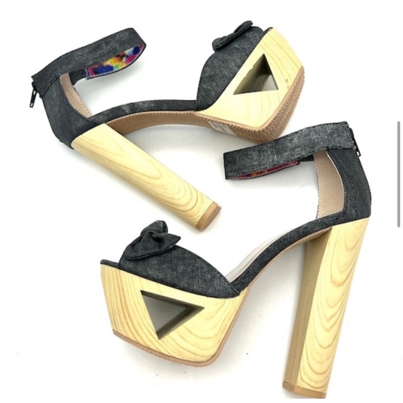 Shoes | Vintage Denim Wooden Heels | Poshmark